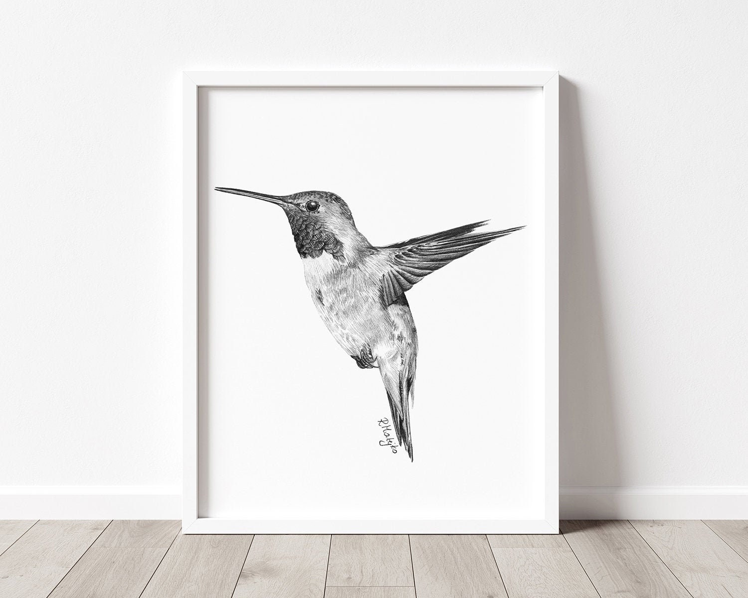 PRINTABLE Hummingbird Art Print, Hummingbird in Flight Pencil Drawing ...