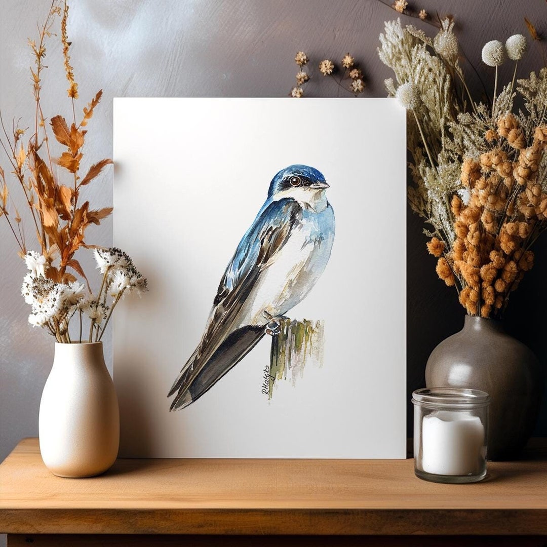 ORIGINAL Swallow Watercolor Painting, Tree Swallow Wall Art, American ...
