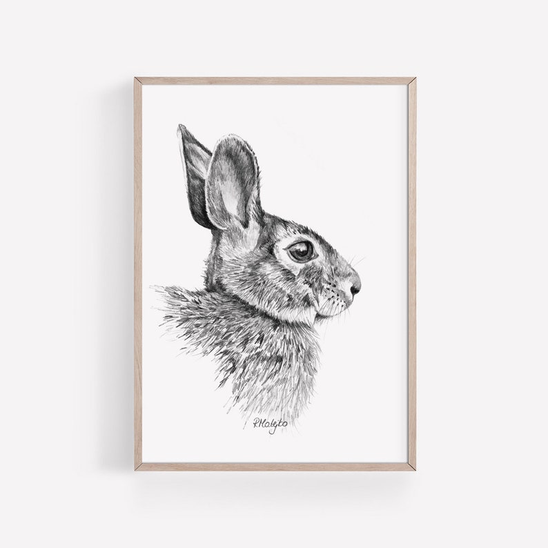 PRINTABLE Bunny and Fox Art Print Set of 2, Pencil Drawing Wall Art ...