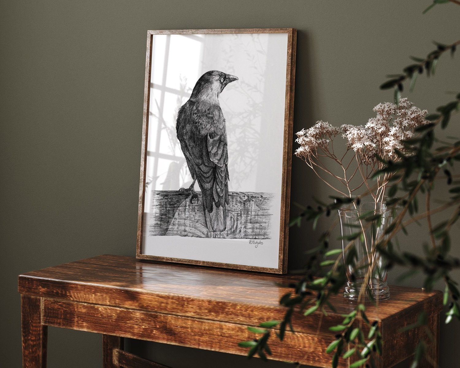 Jackdaw Art PRINT, Corvid Bird Pencil Drawing Wall Art, Wildlife Print ...