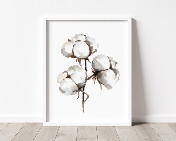 Cotton Plant Painting Cotton Plant Print Botanical Wall Art