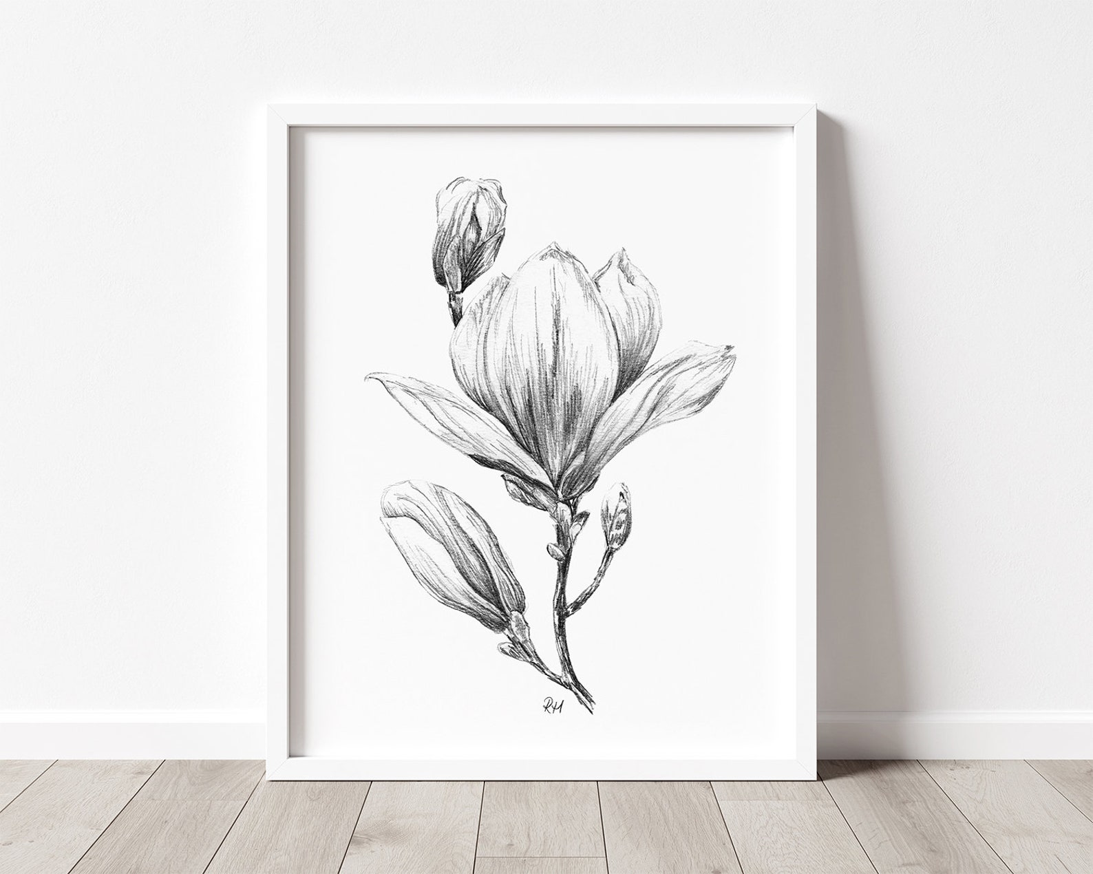 PRINTABLE Magnolia Art Print, Graphite Pencil Drawing, Botanical Wall ...