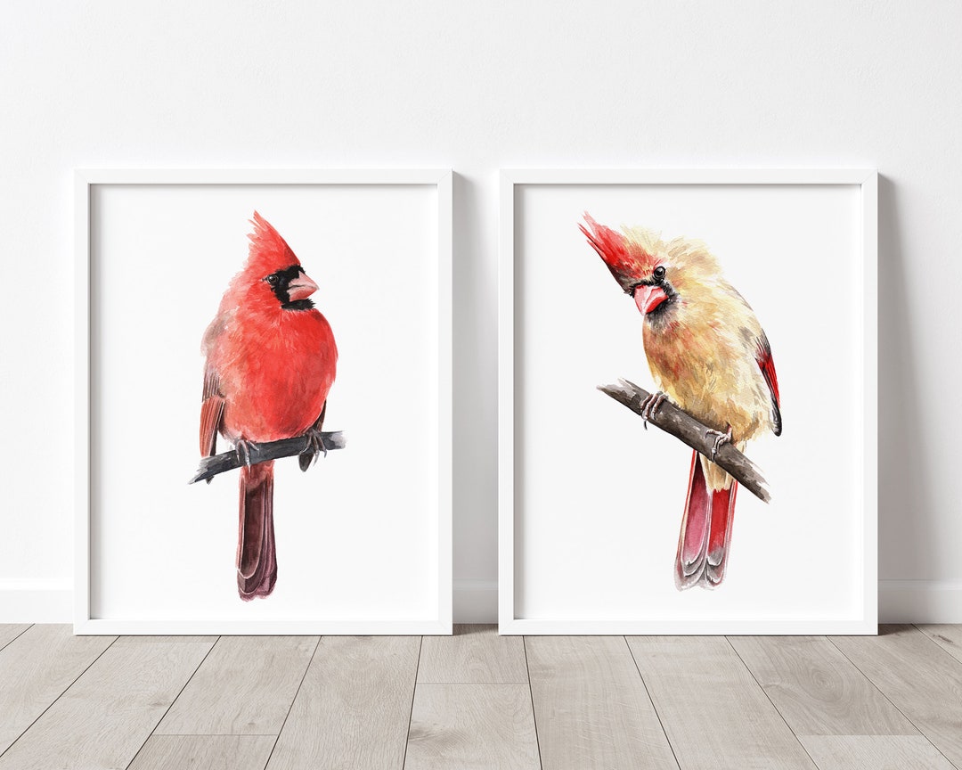 PRINTABLE Cardinal Birds Watercolor Art, Northern Cardinal Couple ...
