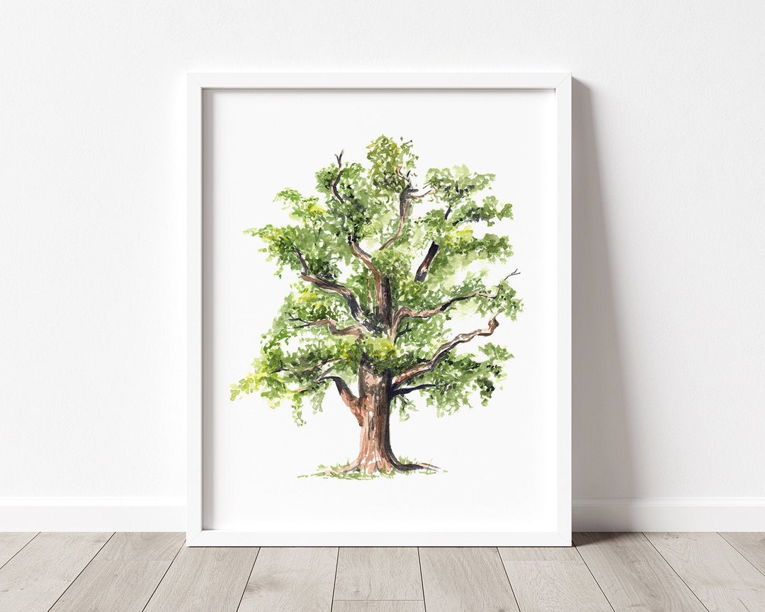 PRINTABLE American Oak Tree Art - Watercolor Oak Tree Print, Woodland ...