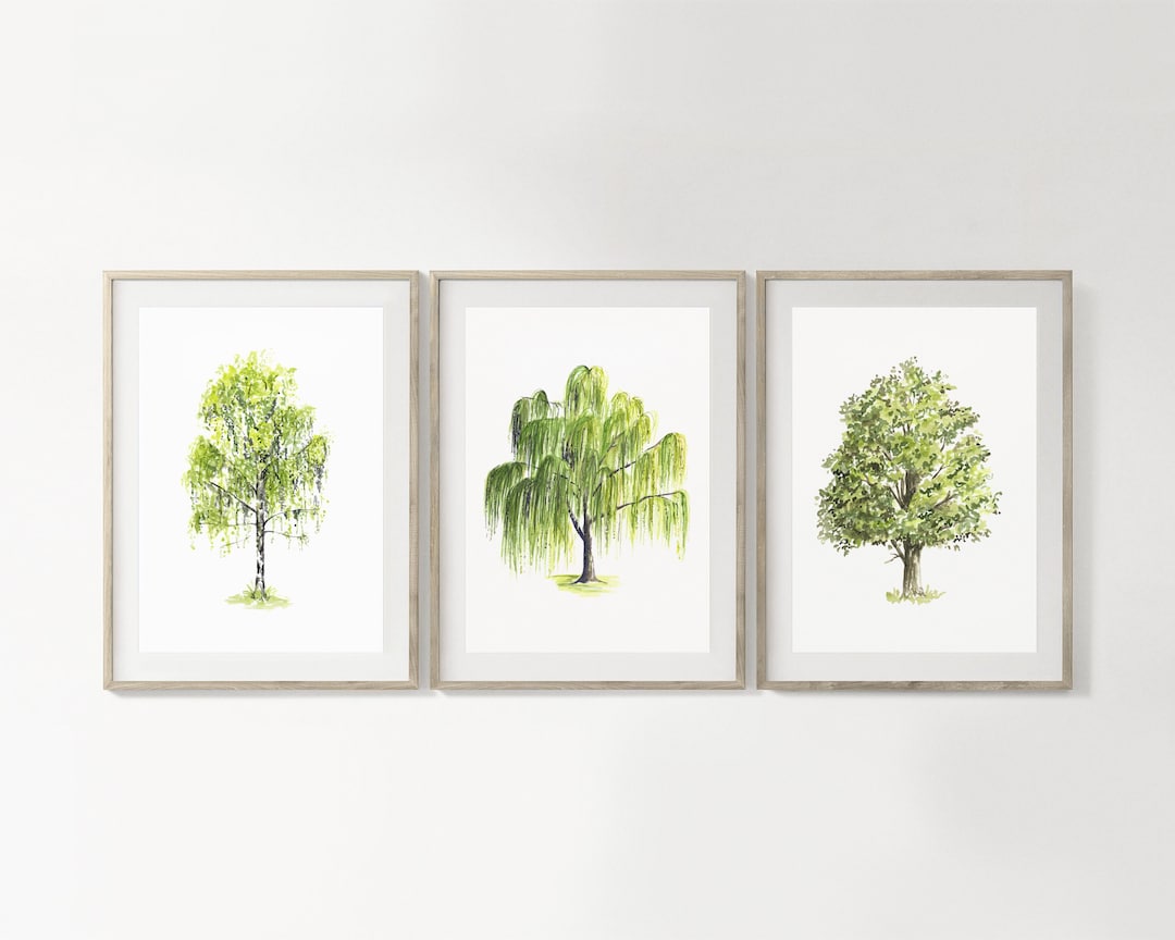 PRINTABLE Tree Art Set of 3 - Watercolour Tree Painting, Silver Birch ...