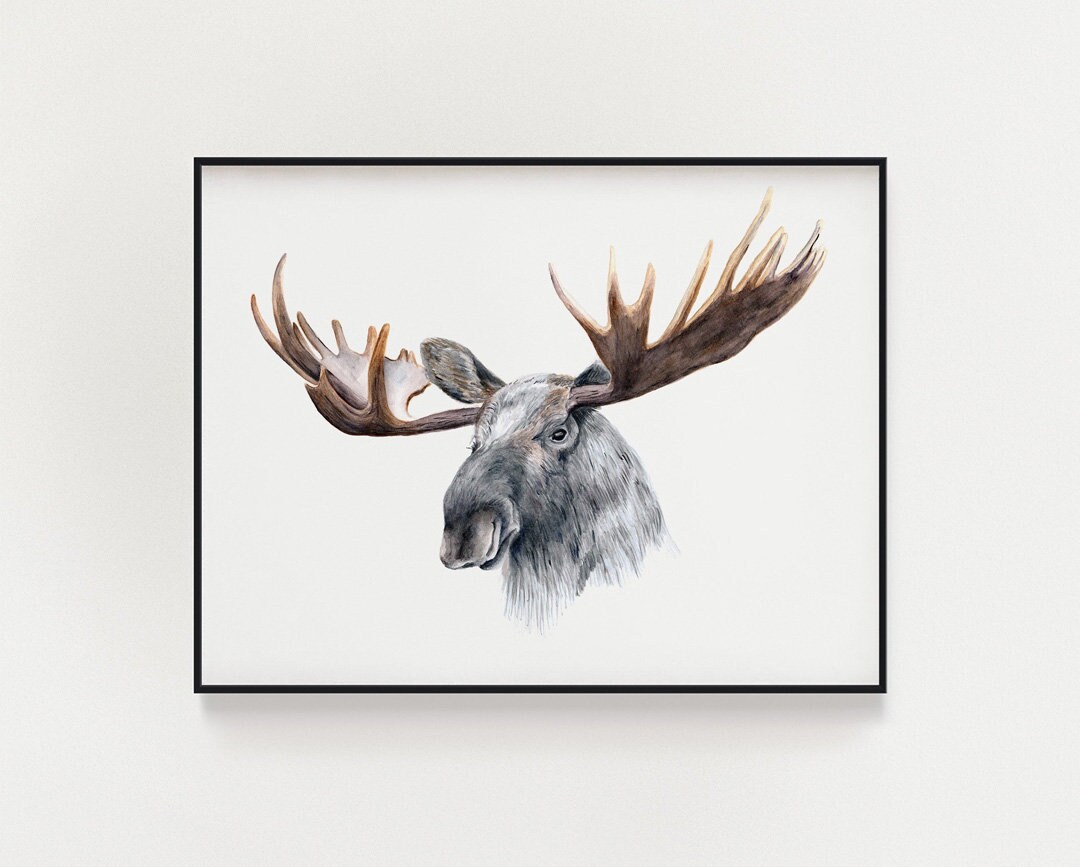 PRINTABLE Moose Art Watercolor Moose Art Print, Woodland Moose Painting ...