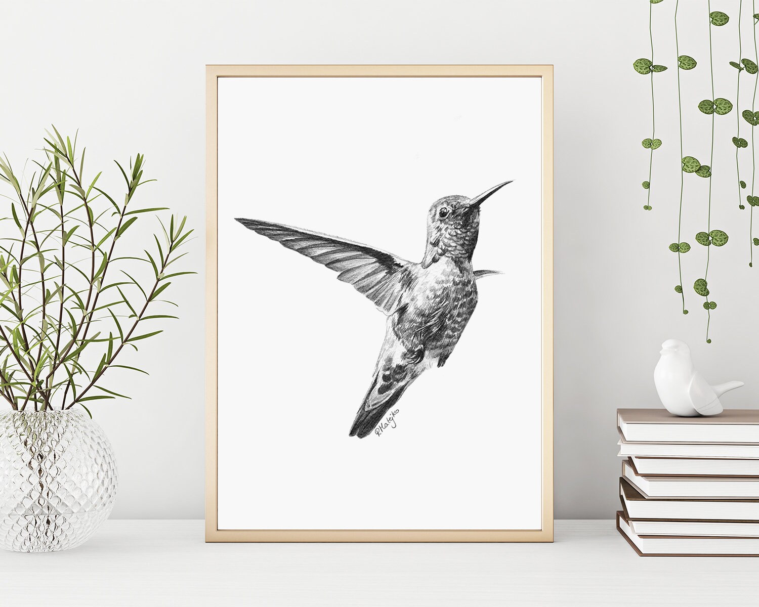 PRINTABLE Hummingbird Art Print, Hummingbird in Flight Pencil Drawing ...