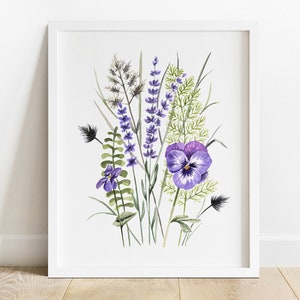 Wildflowers Wall Art PRINT Set of 4, Meadow Flower Watercolor Painting ...