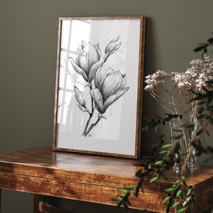 PRINTABLE Magnolia Art Print, Graphite Pencil Drawing, Printable ...