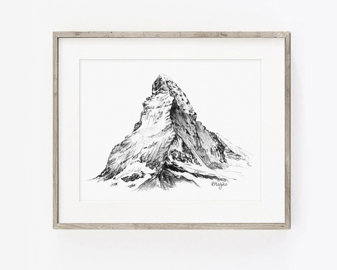 Matterhorn Mountain Art PRINT, Landscape Pencil Drawing - Etsy