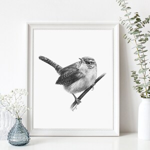 PRINTABLE Wren Art Print, Wren Pencil Drawing Wall Art, Garden Bird ...