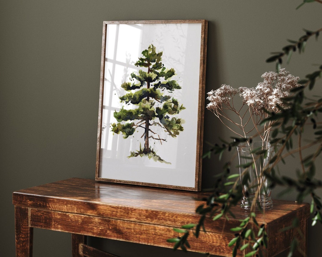 Pine Tree Art PRINT, Watercolour Green Tree Wall Art, Pine Tree Print ...