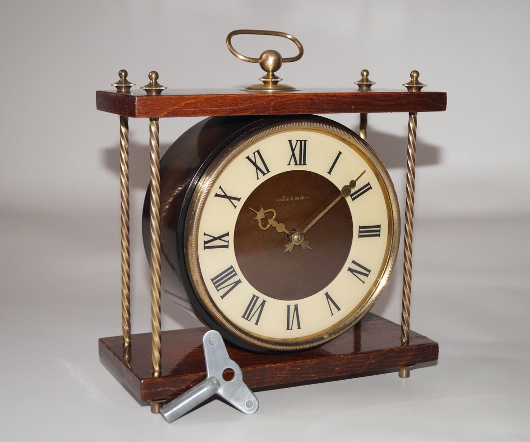 Vintage Mechanical Clock Vesna Wooden Desk Clock With a Key Made in ...