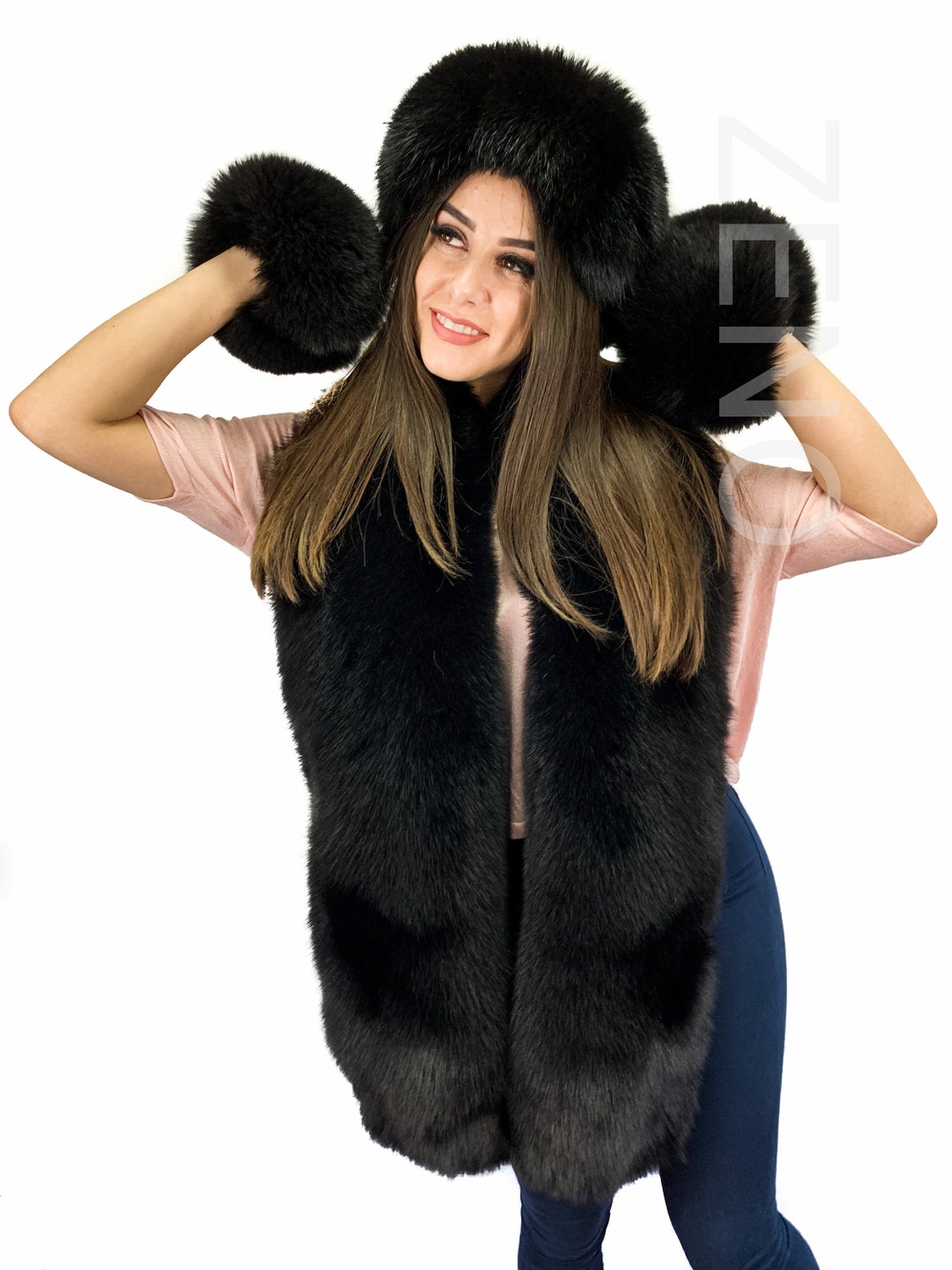 King Size Fox Fur Stole 78' 200cm Saga Furs Headband & Cuffs 4 Tails ...