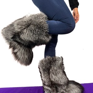 Double-sided Silver Fox Fur Boots for Indoor & Outdoor Natural Colors ...