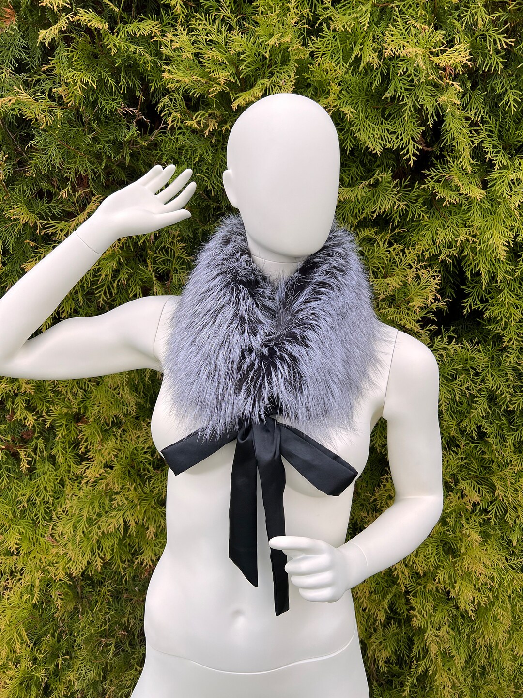 Silver Fox Fur Scarf / Headband 24' 60cm Saga Furs Natural Fur Collar ...