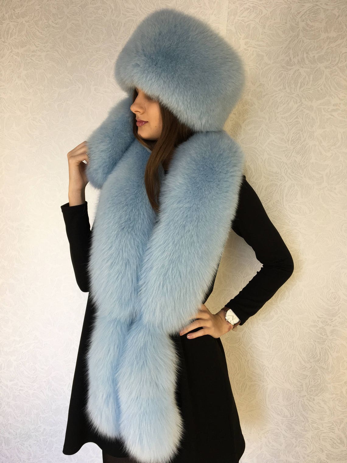 Arctic Fox Fur Collar 50' Full Fur Hat Light Blue Fur Set - Etsy