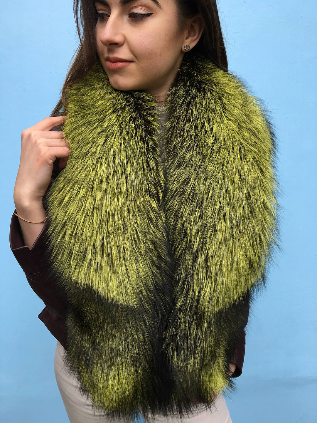 Silver Fox Fur Collar 55' 140cm Saga Furs Stole Light Green Yellow - Etsy