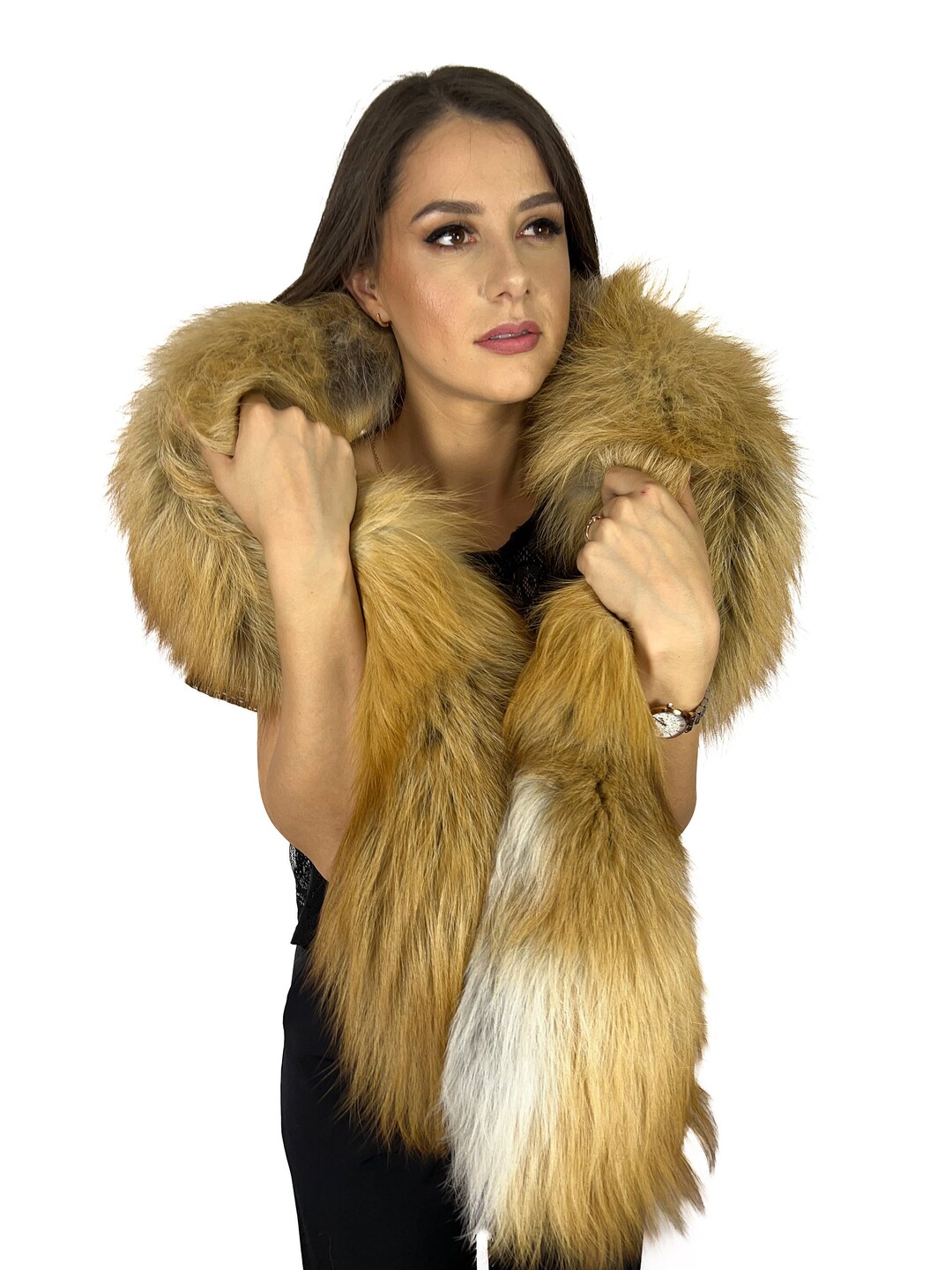 Gold Cross Fox Fur Stole 63' 160cm Saga Furs Royal Wrap Golden Color ...