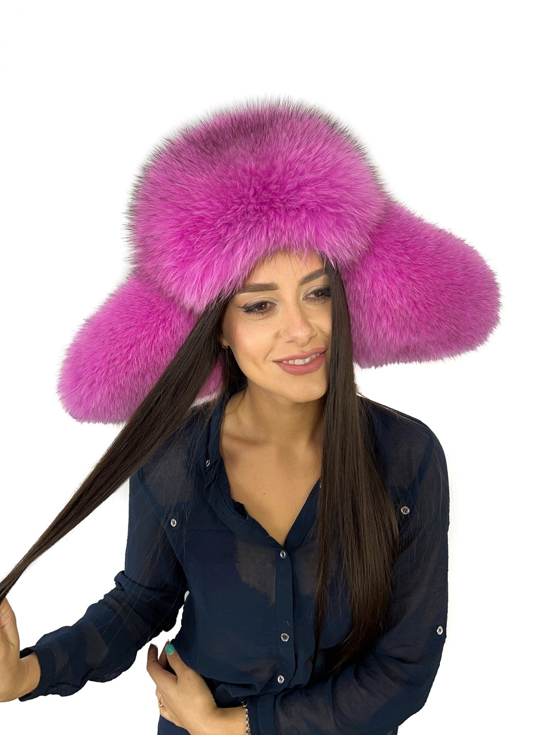 Finn Fox Fur Ushanka Hat Saga Furs Hat Dyed Pink Fur and - Etsy