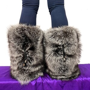 Double-sided Silver Fox Fur Boots for Indoor & Outdoor Natural Colors ...