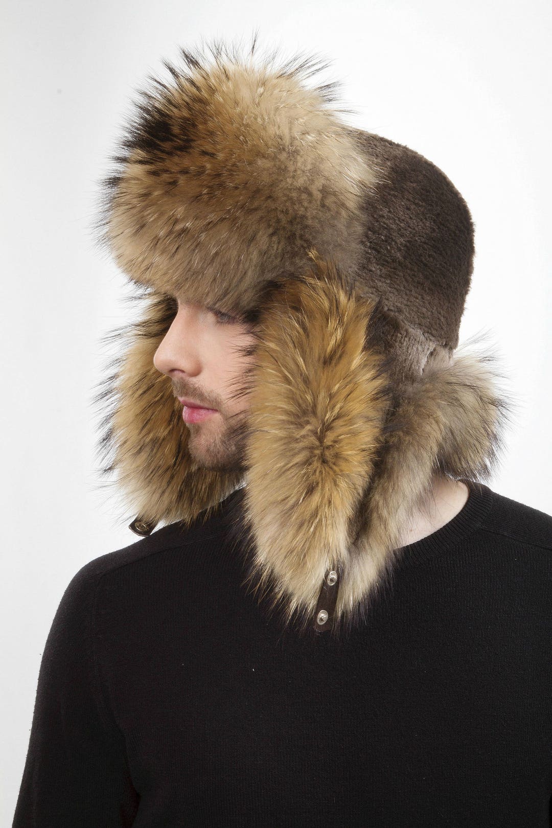 Chapeau de trappeur en fourrure de raton laveur et de castor tondu pour ...