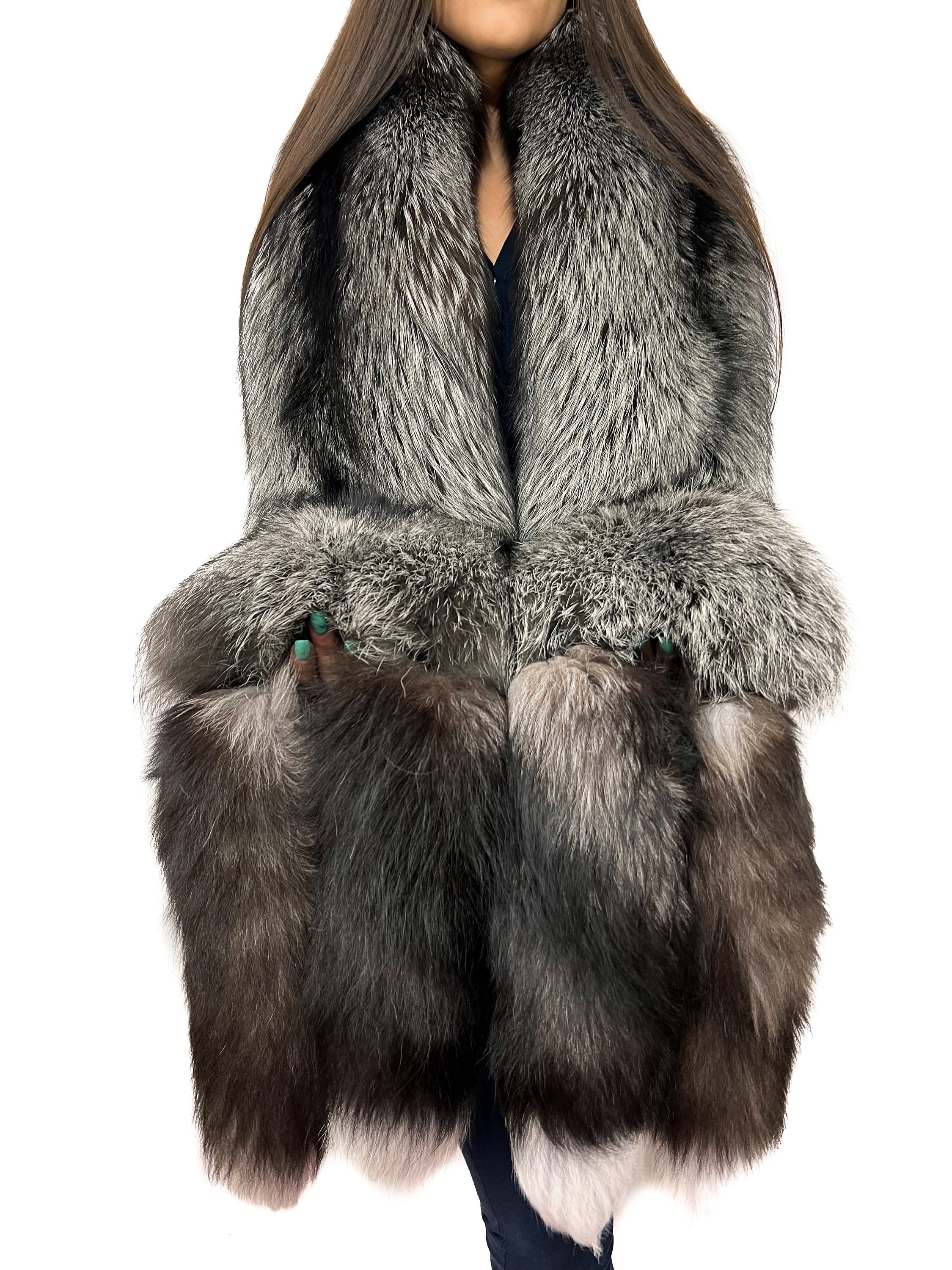 Double-sided Silver Fox Fur Stole 63' 4 Tails Saga Furs - Etsy