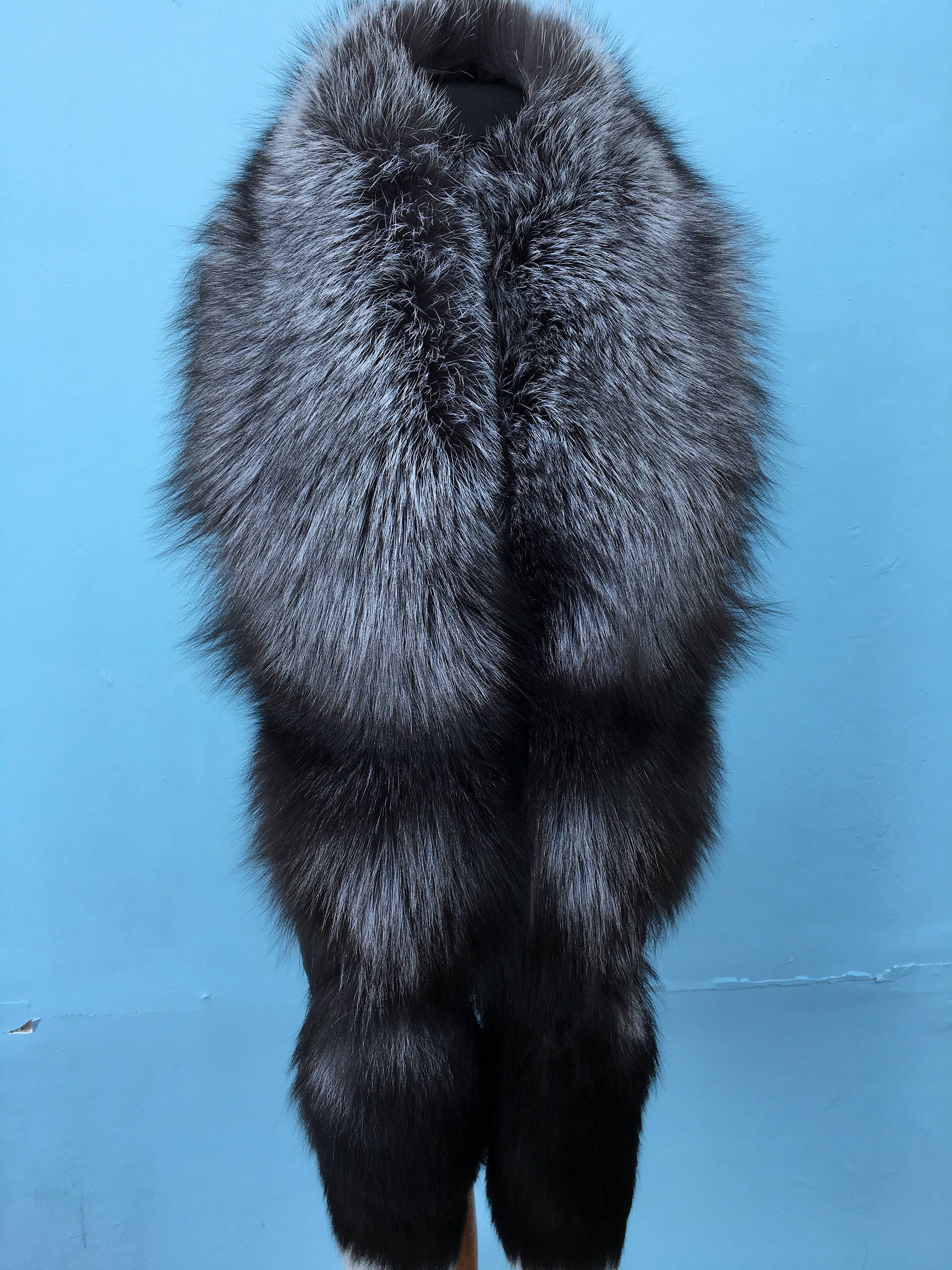 Natural Silver Fox Fur Stole 60' Saga Furs Collar With Fox - Etsy