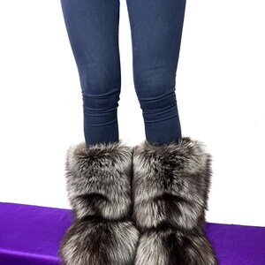 Double-sided Silver Fox Fur Boots for Indoor & Outdoor Natural Colors ...