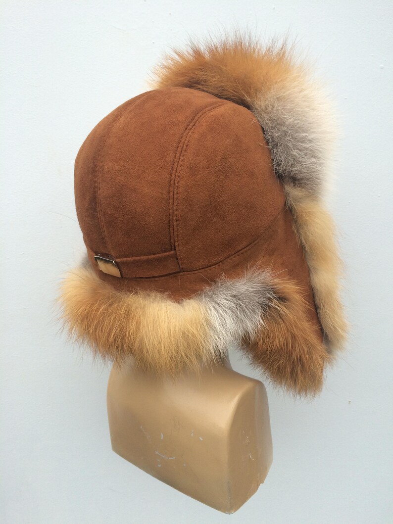 Red Fox Fur Trapper Hat With Suede for a Men's 22-23' | Etsy