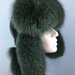 Finn Fox Fur Ushanka Hat With Leather, Saga Furs Green Fox Trapper ...