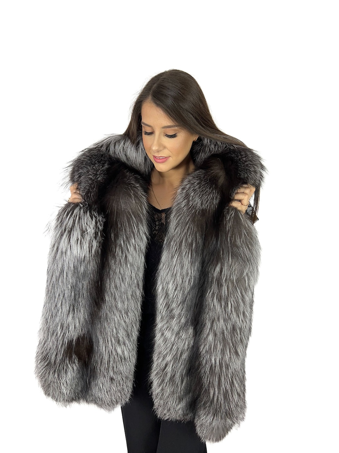 Extra Big Double-sided Silver Fox Fur Stole 78' 200cm Saga Furs No ...