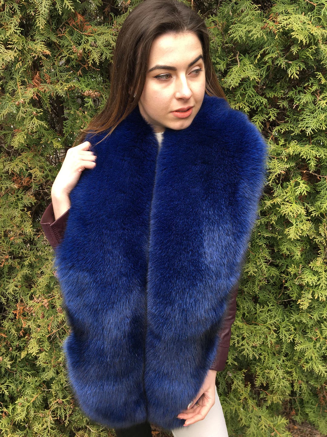 XL Blue Fox Fur Stole 75' 190cm Saga Furs Boa Collar Navy Blue Color - Etsy