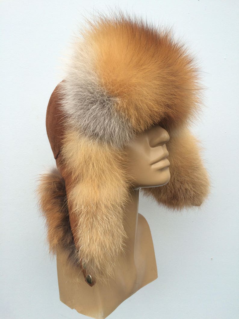 Red Fox Fur Trapper Hat With Suede for a Men's 22-23' | Etsy