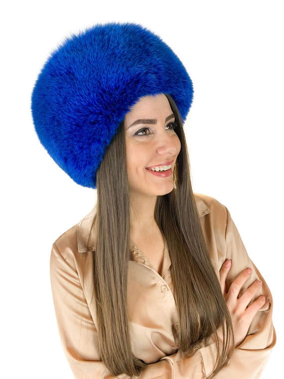 Blue Fox Fur Hat Saga Furs All Full Hat Adjustable Fits All | Etsy