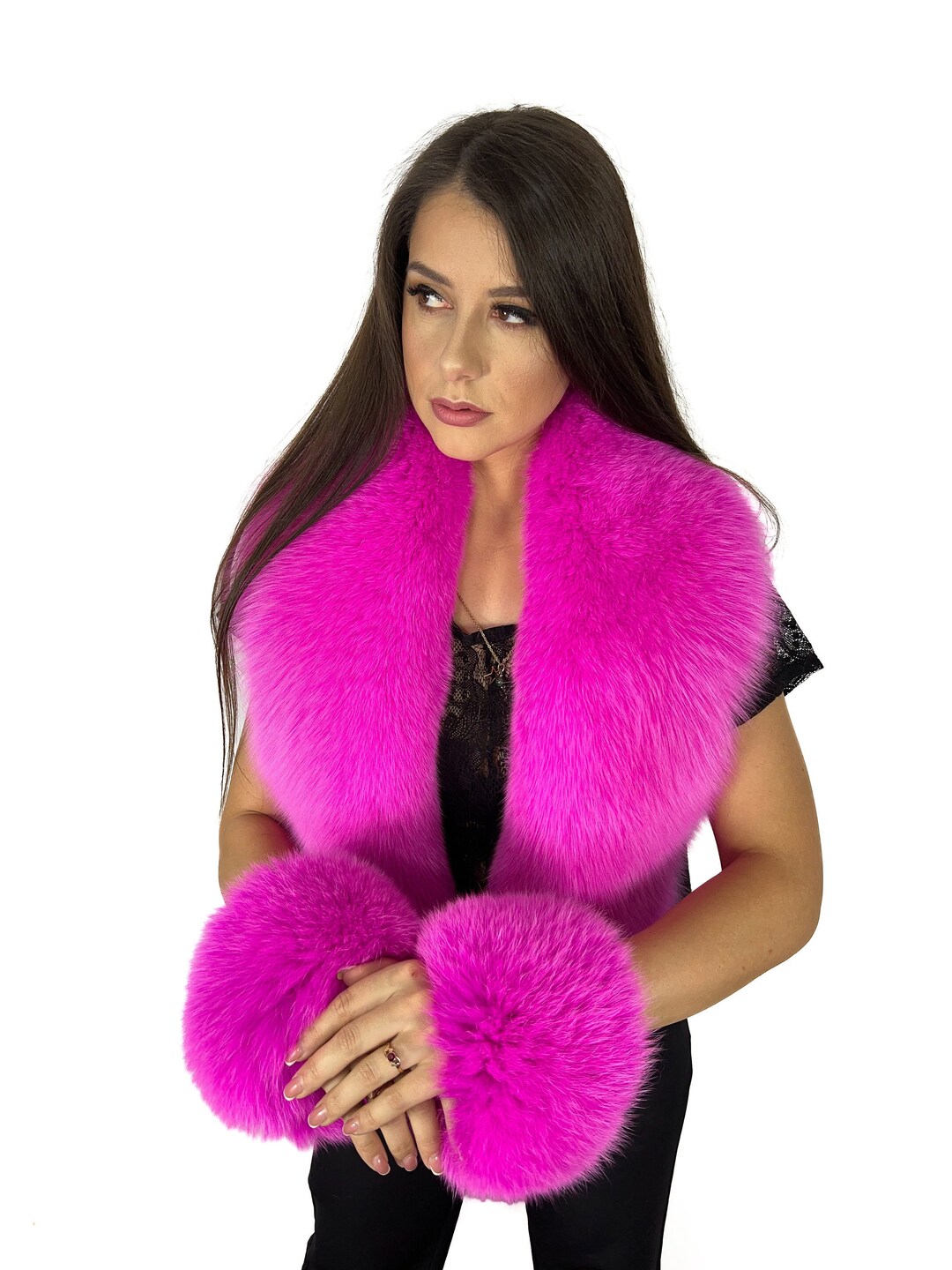 Arctic Fox Fur Stole 59' 150cm & Transformig Tails / Cuffs / Headband ...