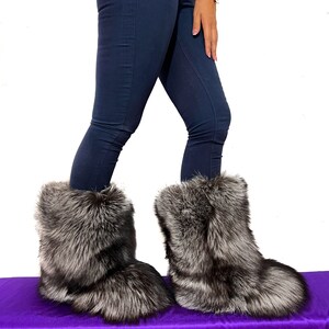 Double-sided Silver Fox Fur Boots for Indoor & Outdoor Natural Colors ...