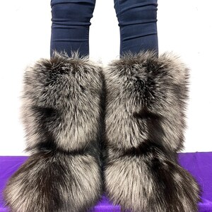 Double-sided Silver Fox Fur Boots for Indoor & Outdoor Natural Colors ...