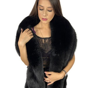 King Size Fox Fur Stole 78' 200cm With Leather Stripes Saga Furs Boa Jet Black Big Fur Collar - Etsy