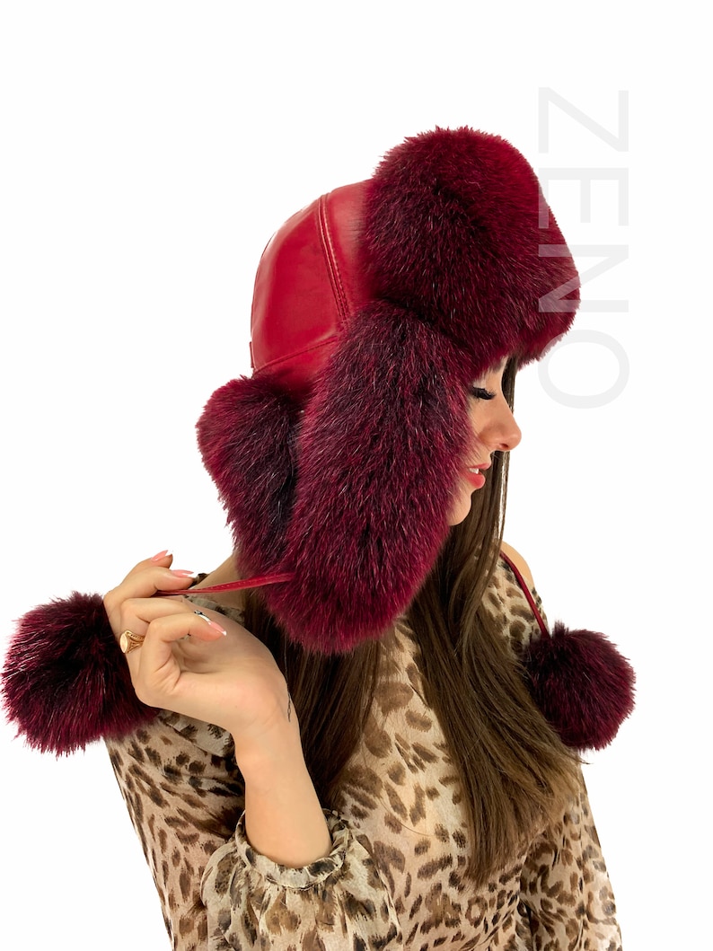 Finland Fox Fur Hat Saga Furs Ushanka Hat Burgundy Red Fur - Etsy Canada