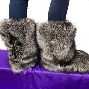 Double-sided Silver Fox Fur Boots for Indoor & Outdoor Natural Colors ...
