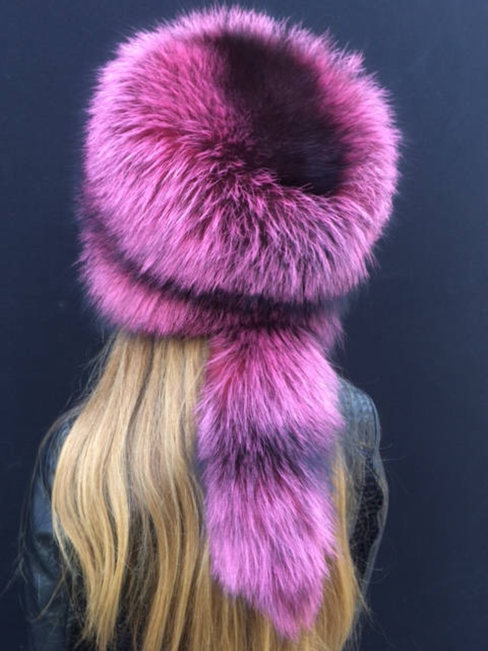 Silver Fox Fur Fur Hat Purple Pink Color All Fur Detachable | Etsy