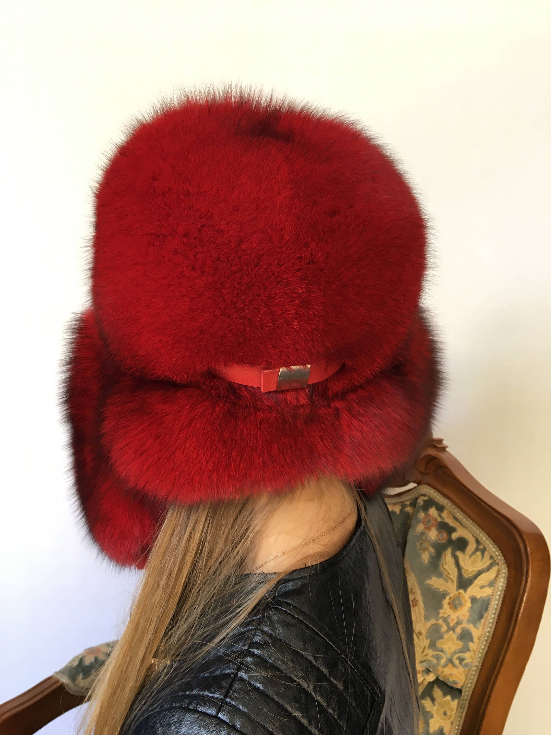Fox Fur Hat Adjustable Saga Furs Red Full Fur Ushanka Hat | Etsy