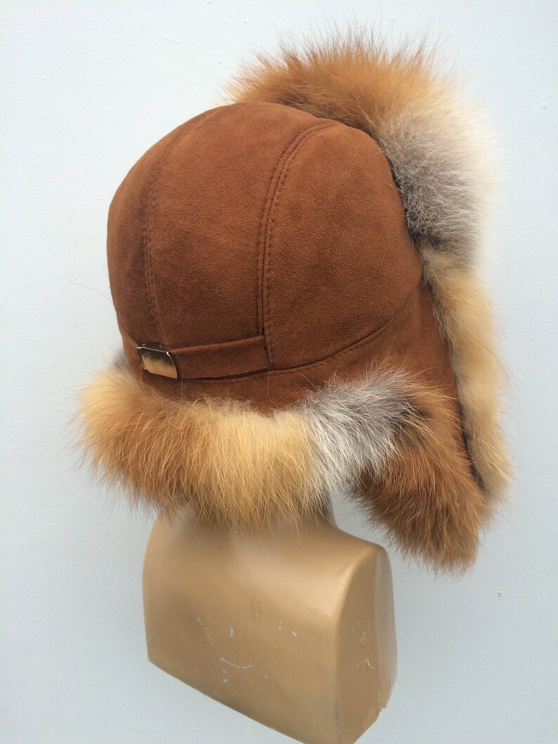 Red Fox Fur Trapper Hat With Suede for a Men's 22-23' | Etsy