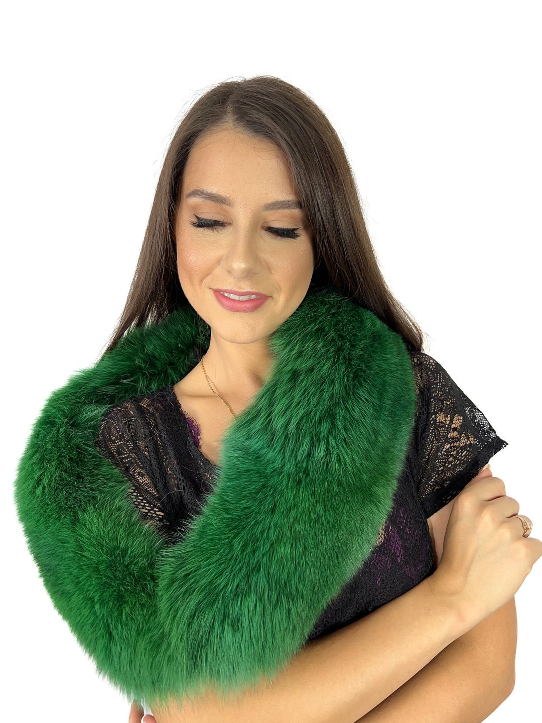 Fox Fur Collar 43' 110cm Saga Furs Boa Big Fur Scarf Bright Green Fur Stole - Etsy
