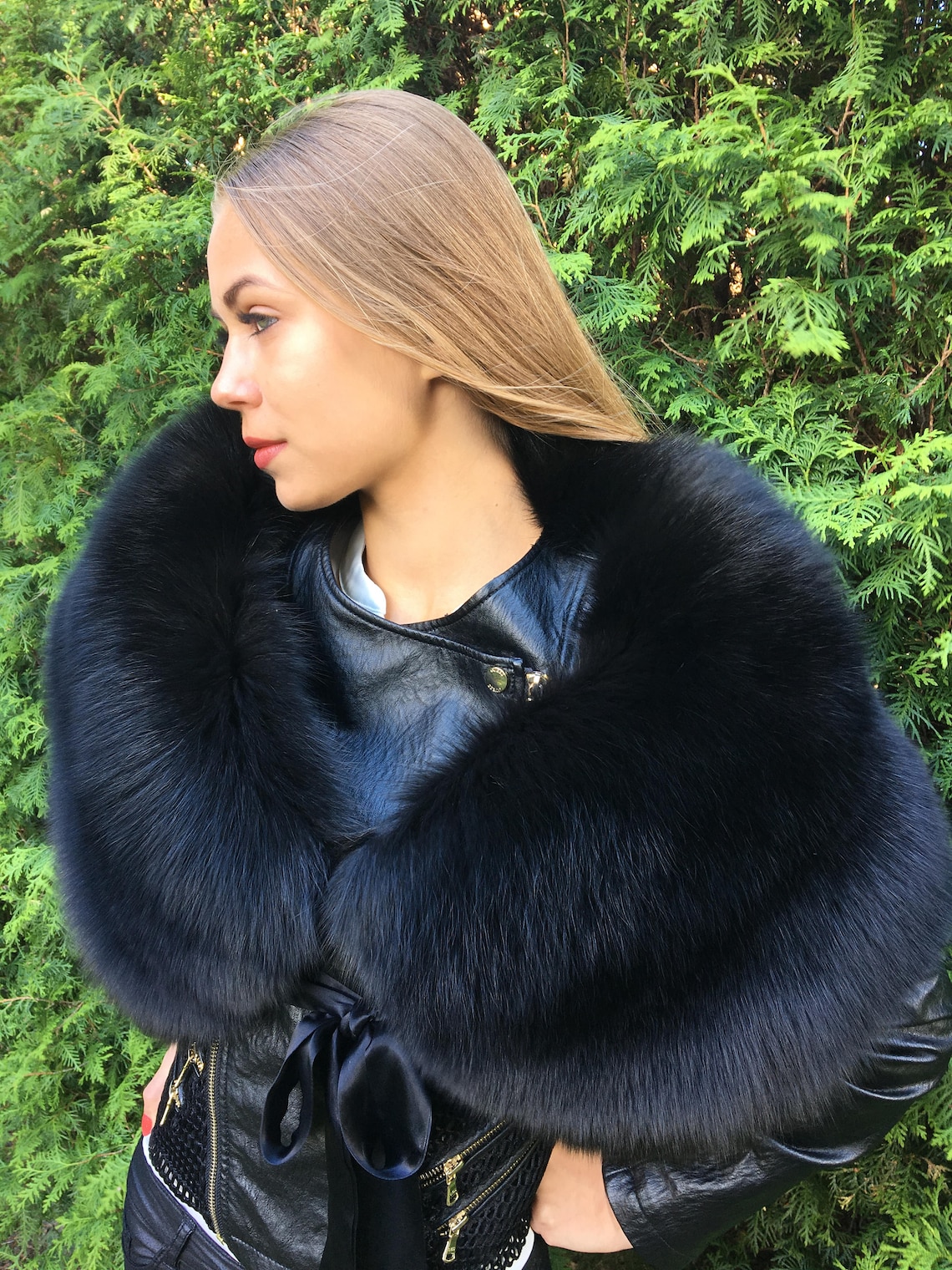 Extra Wide Black Fox Fur Shawl 47' 120cm Stole Saga Furs - Etsy