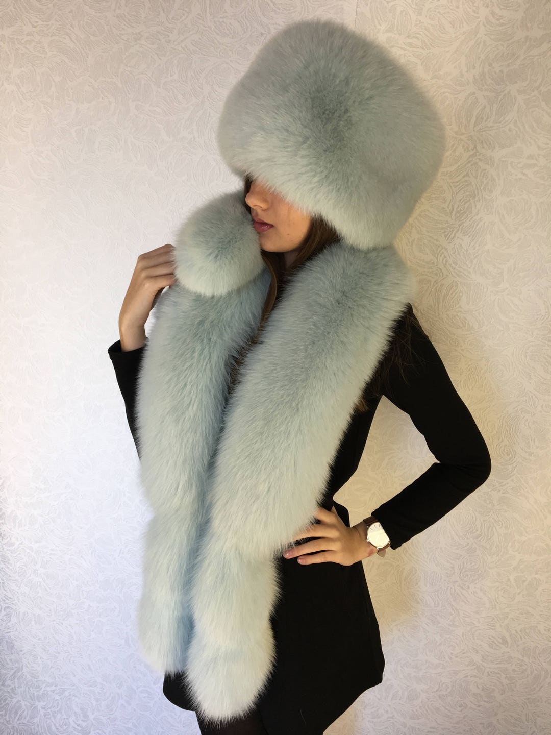 Arctic Fox Fur Collar 50' Full Fur Hat Mint Color Fur Set Three Fur ...