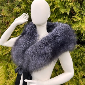 Blue Frost Fox Fur Collar 40' 100cm Saga Furs Natural Fur Collar ...