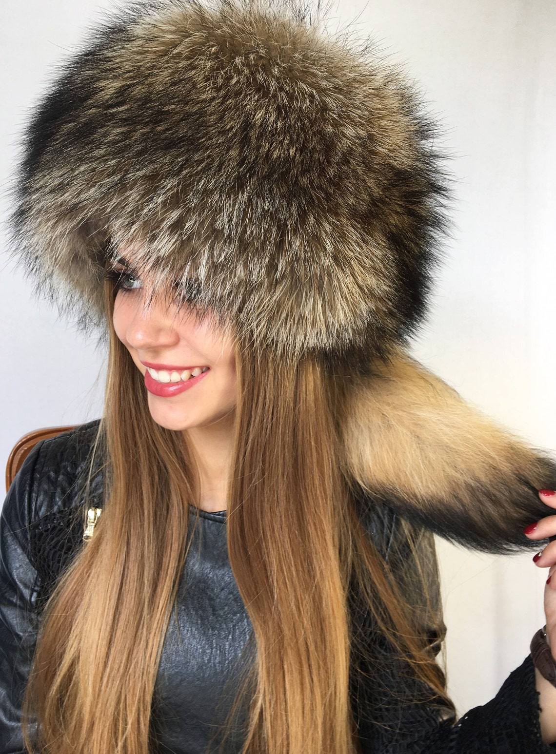 Raccoon All Fur Hat Tail Saga Furs Natural Colors | Etsy