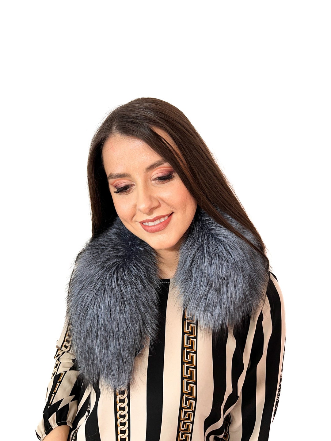Toned Blue Frost Fox Fur Scarf 24' 60cm Saga Furs Natural Fur Collar - Etsy